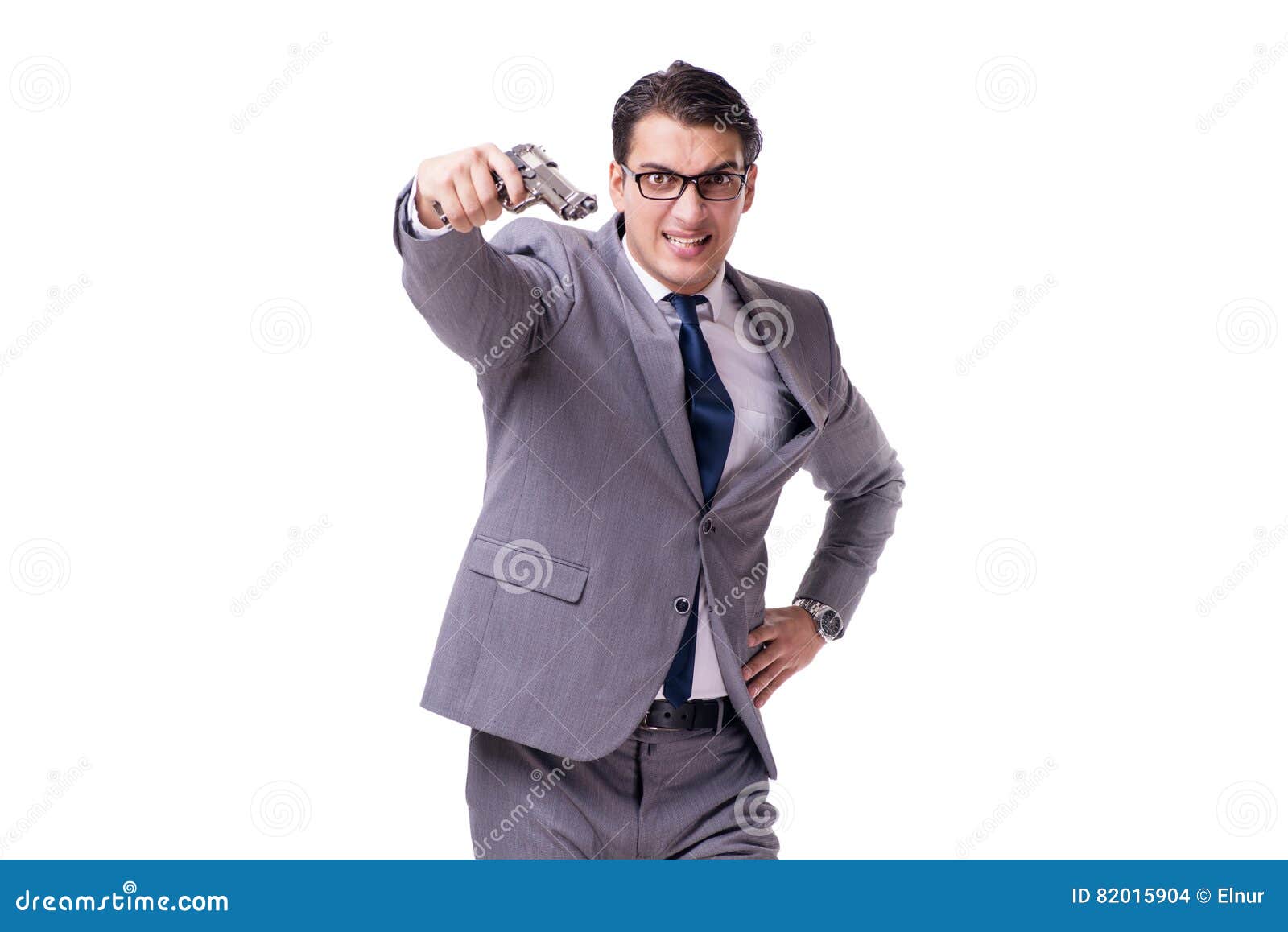 The Aggressive Business Manager with Handgun Isolated on White Stock ...