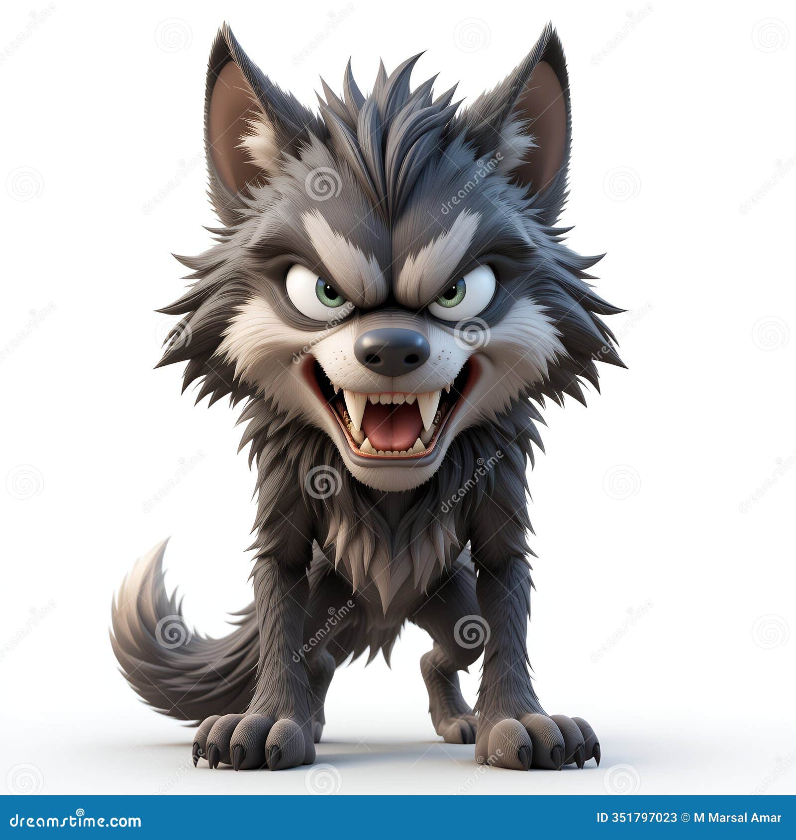 Aggressive Cartoon Wolf Character Design 3D Render Illustration Stock ...