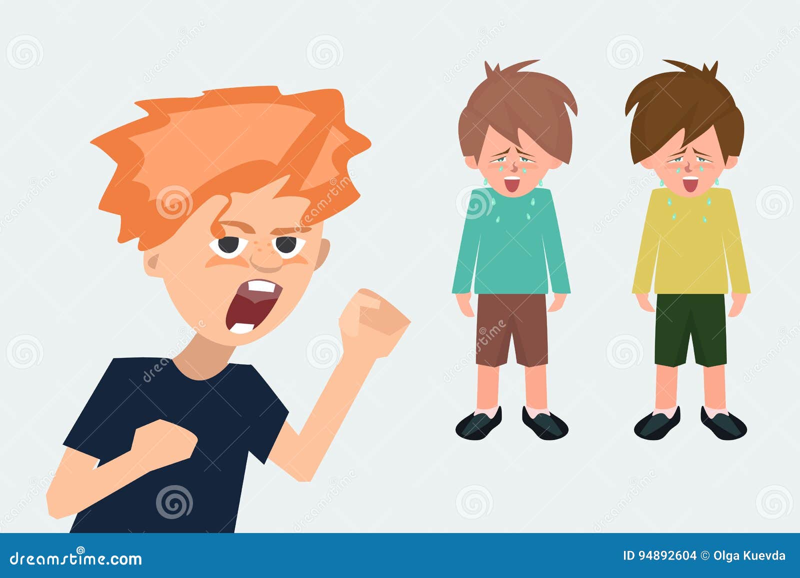 Aggressive Child in the Background of Crying Children Cartoon Stock ...