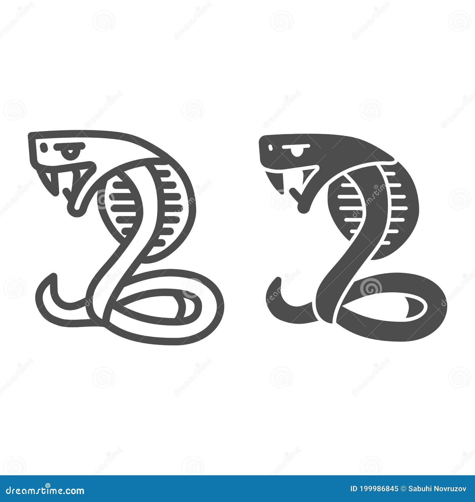 Aggressive Cobra Line and Solid Icon, Halloween Concept, Snake Sign on ...