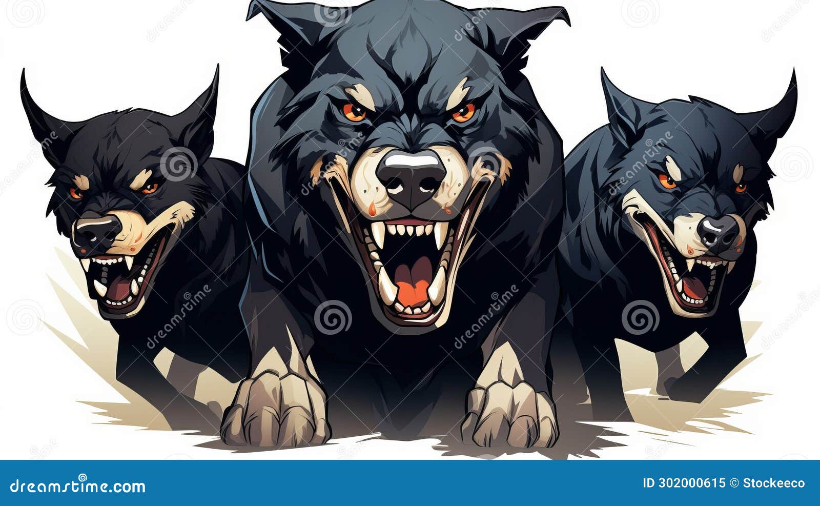 Aggressive Digital Illustration: Three Angry Black Dogs Stock ...