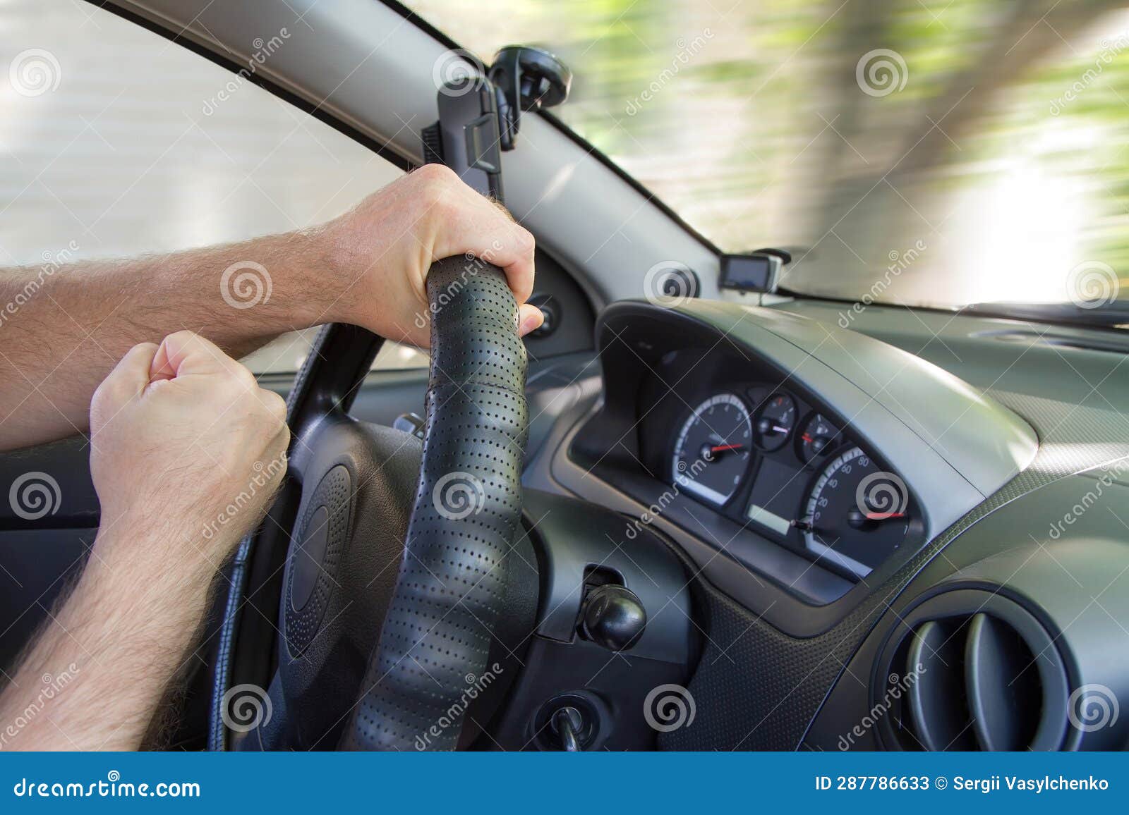 An Aggressive Driver Driving a Car Exceeds the Speed Limit. Stock Image ...
