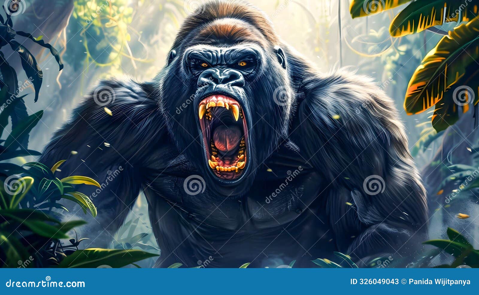 Aggressive and Enraged Gorilla Monkey Screaming Loudly with Open Mouth ...
