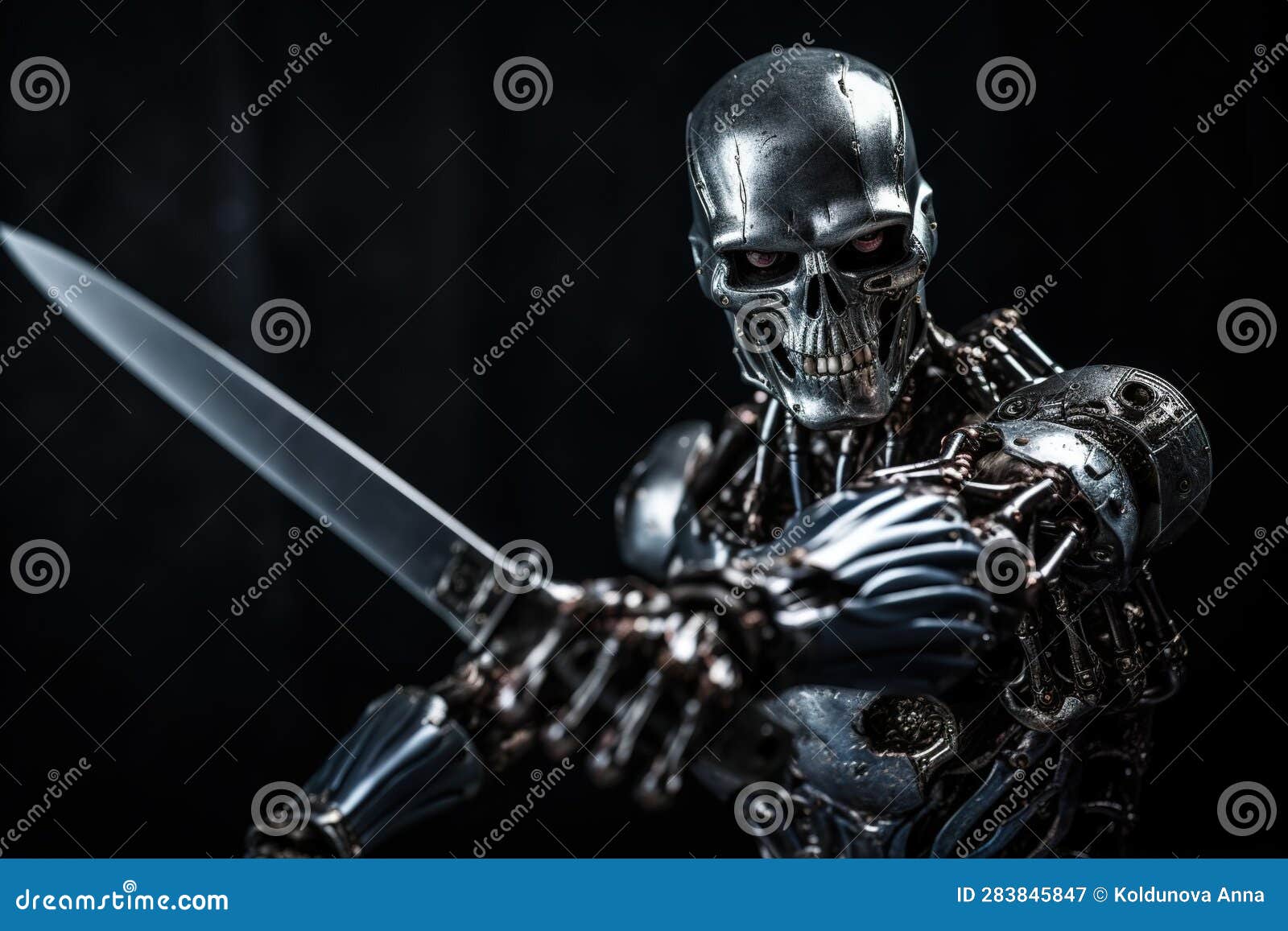 Aggressive Evil Robot Holding a Knife in His Hand, Concept of Robot ...