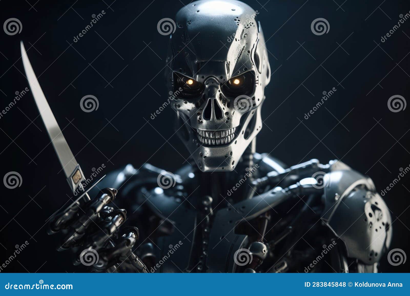 Aggressive Evil Robot Holding a Knife in His Hand, Concept of Robot ...