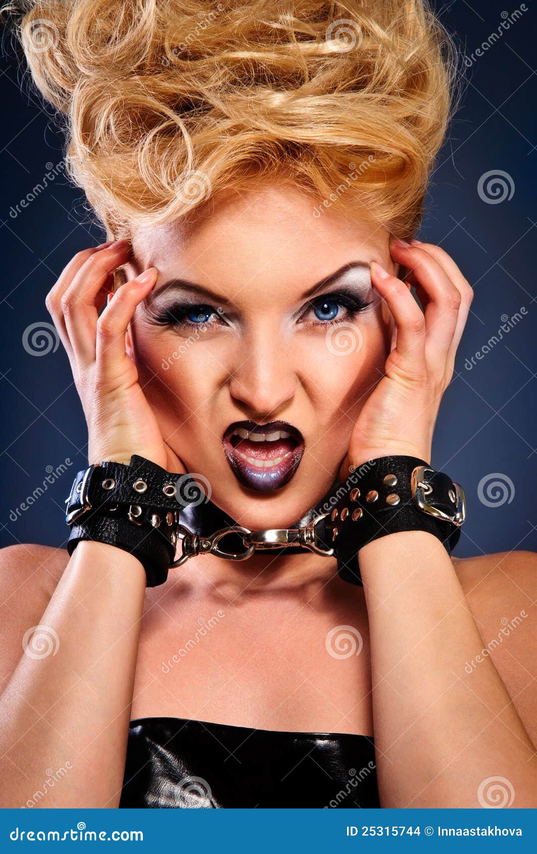 Aggressive female portrait stock photo. Image of handcuffs - 25315744