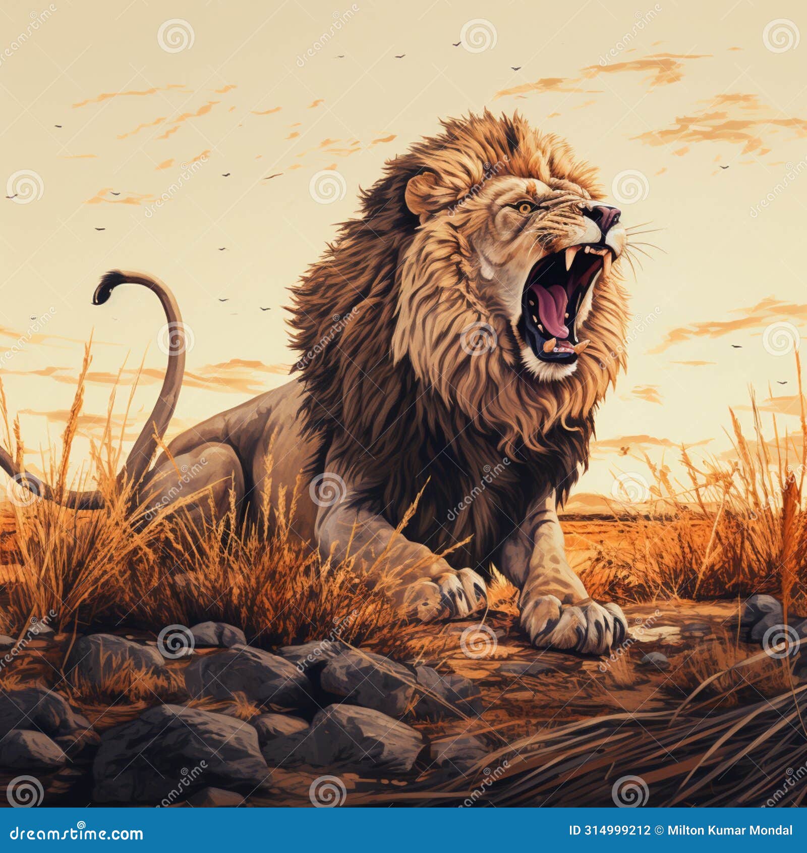 An Aggressive Ferocious African Lion Roar Picture Generative AI Stock ...