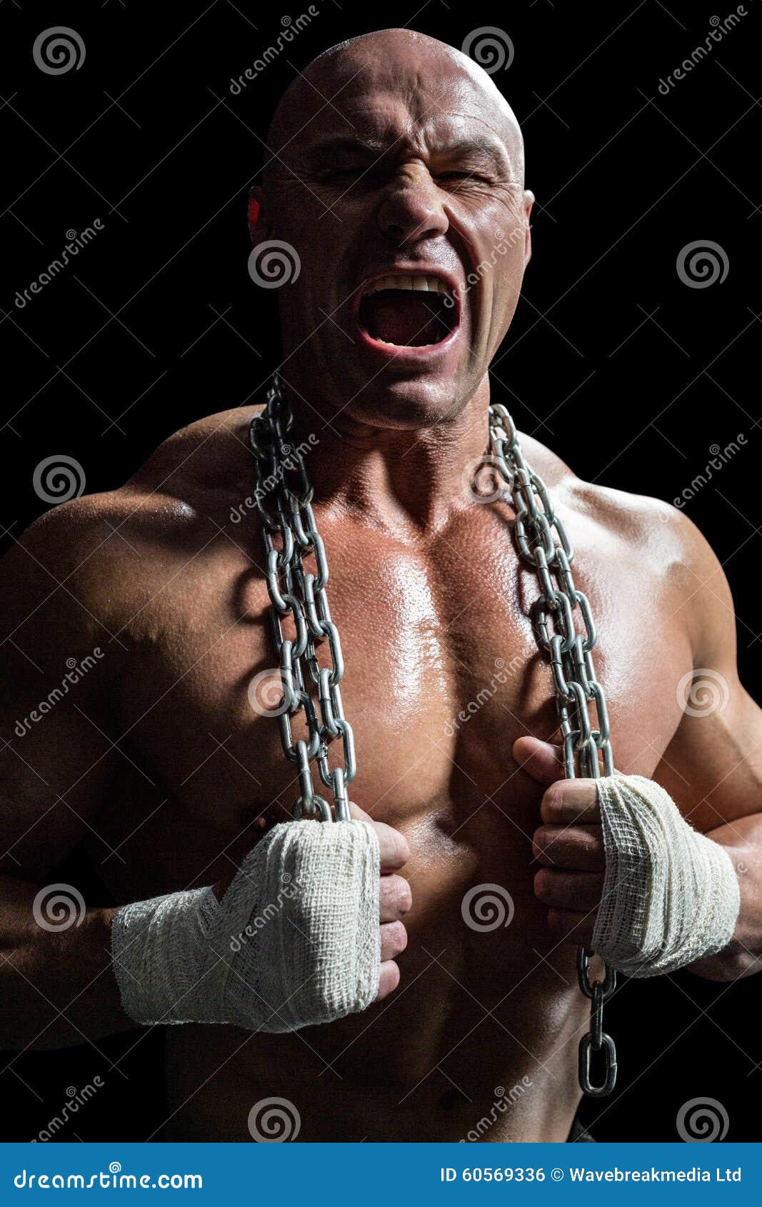 Aggressive Fighter Holding Chain Stock Photo - Image of bodybuilder ...