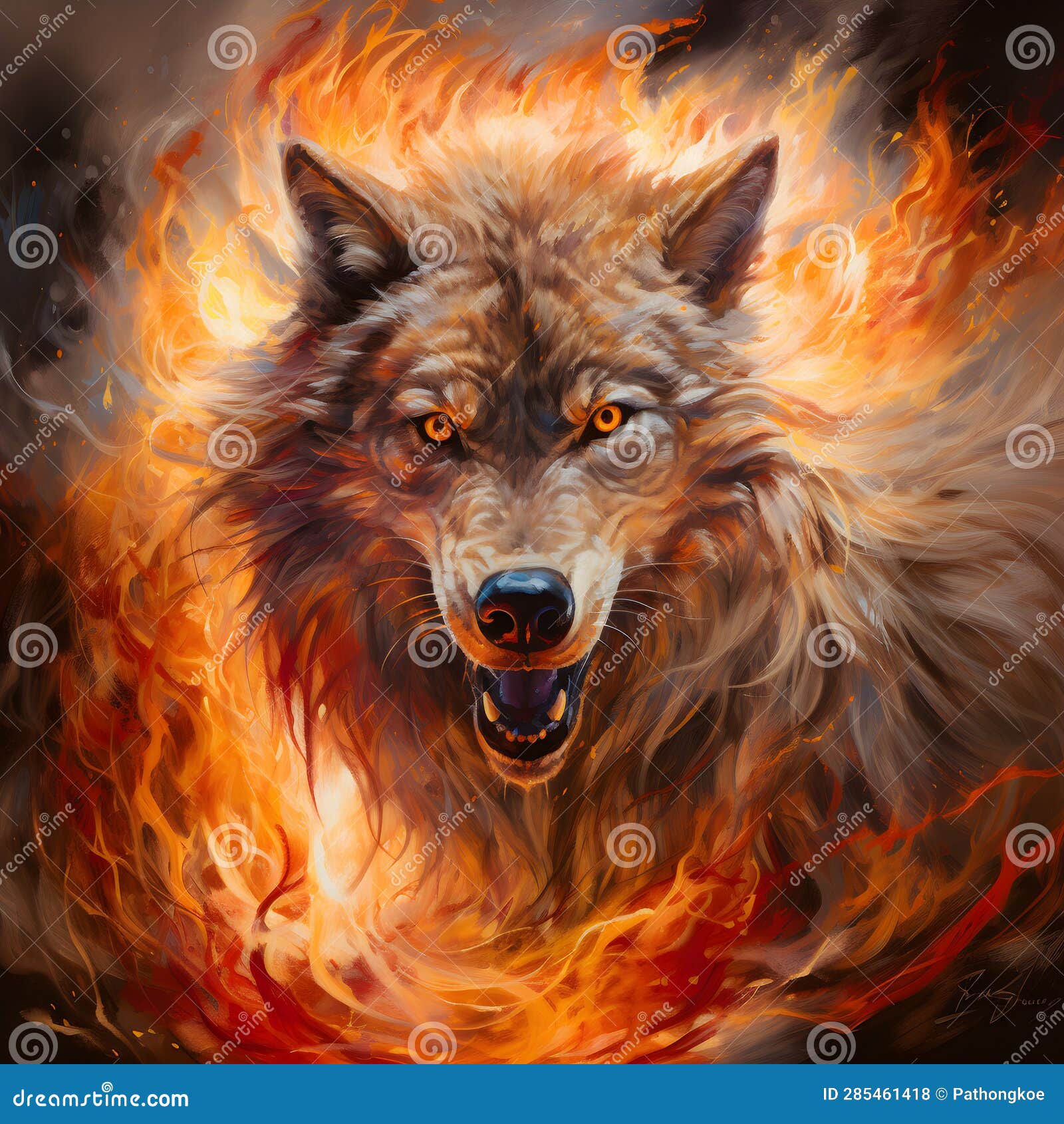 Wolf and Flame. Head of Aggressive Fire Woolf. a Wolf Howling in the ...