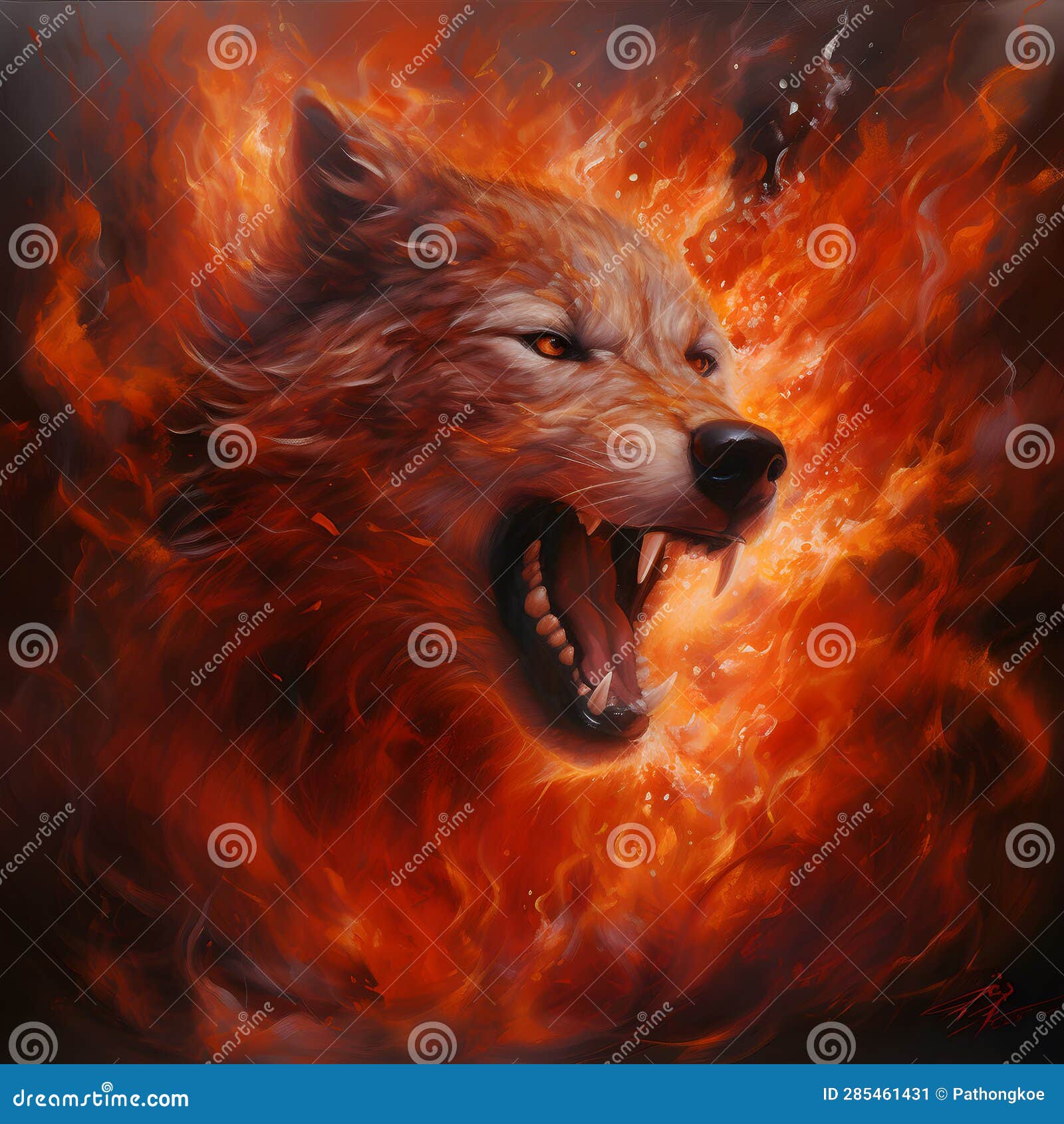 Red Wolf and Flame. Head of Aggressive Fire Woolf. a Wolf Howling in ...