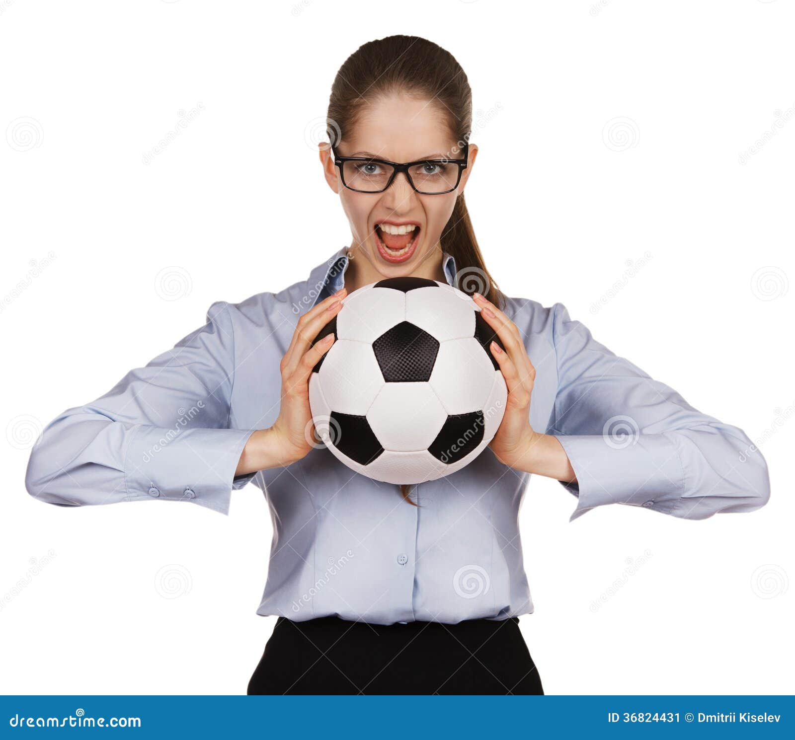 Aggressive Girl with a Soccer Ball Stock Image - Image of outcry ...