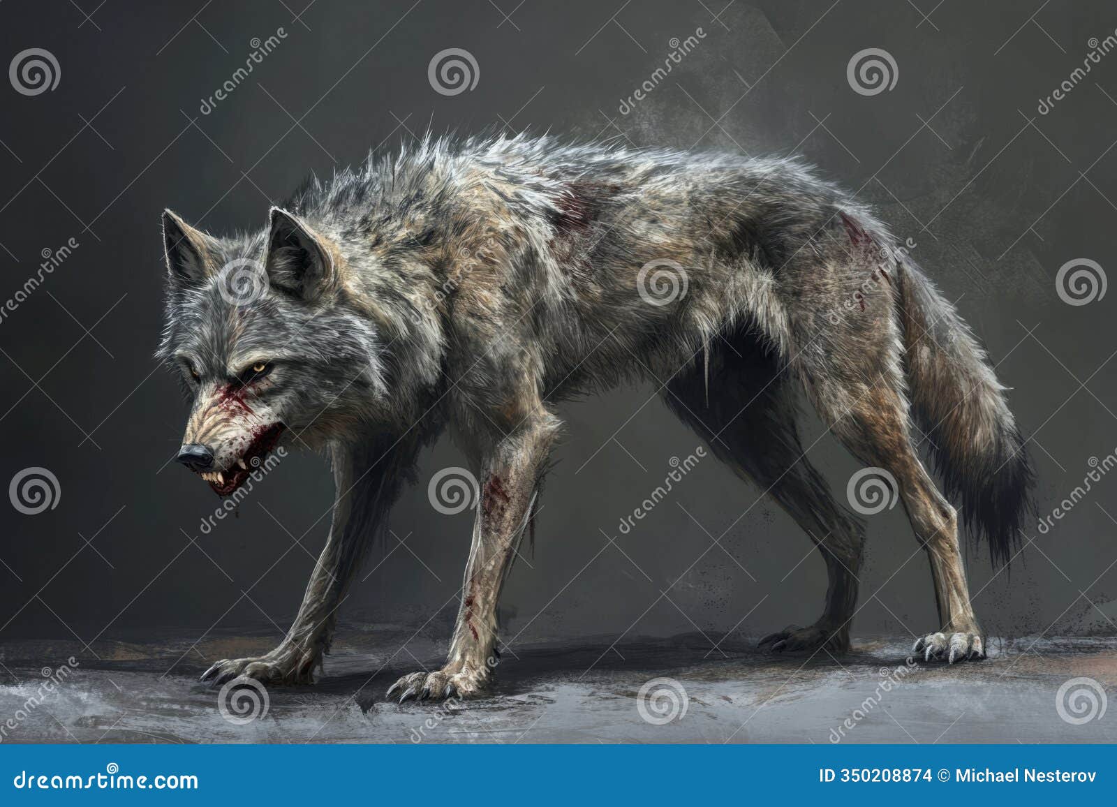 Aggressive Grey Wolf Showing Teeth and Growling Covered in Blood Stock ...