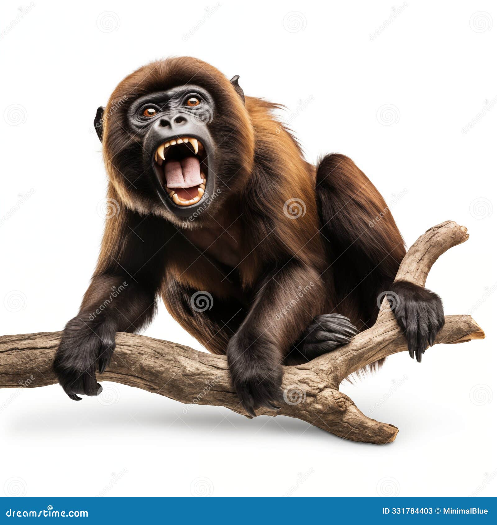 Aggressive Howler Monkey Screaming On A Tree Branch Royalty-Free Stock ...