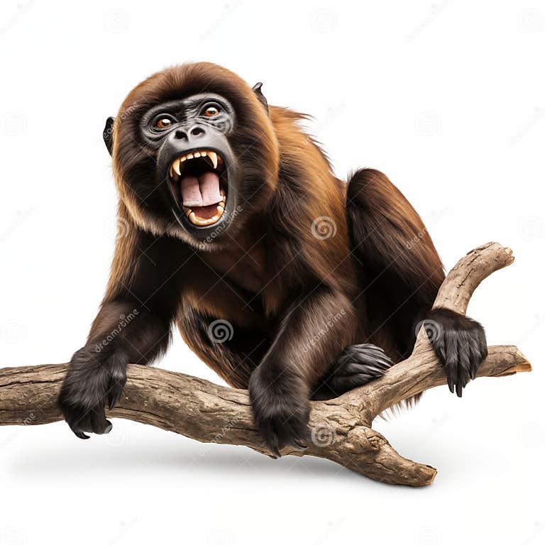 Aggressive Howler Monkey Screaming on a Tree Branch Stock Illustration ...