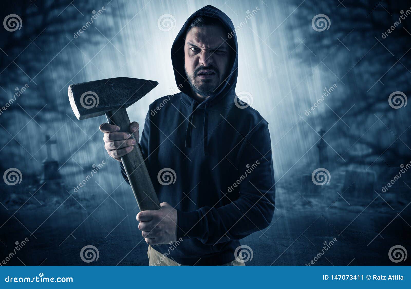 Aggressive Hunter in Abandoned Graveyard Concept Stock Image - Image of ...