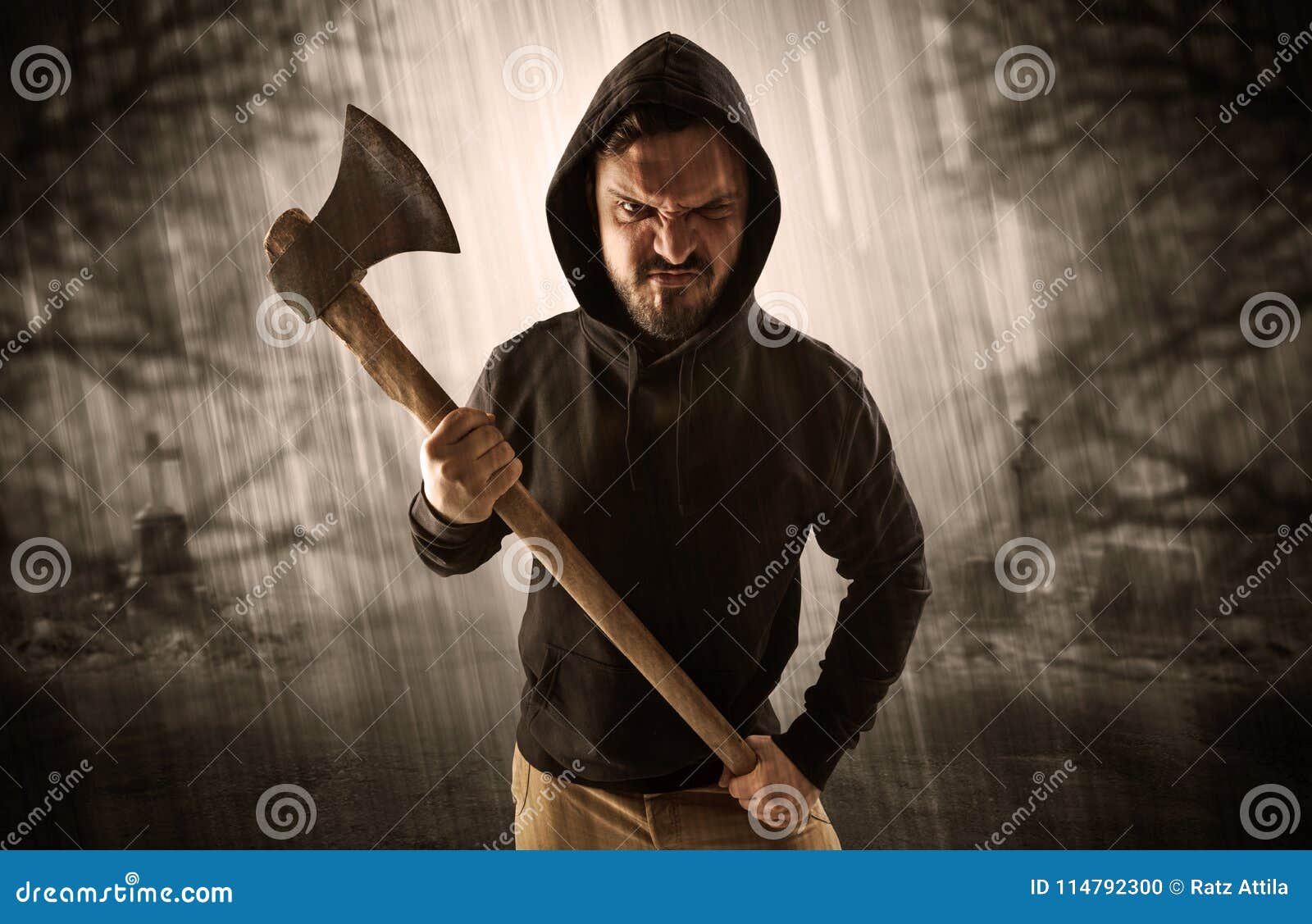 Aggressive Hunter in Abandoned Graveyard Concept Stock Photo - Image of ...