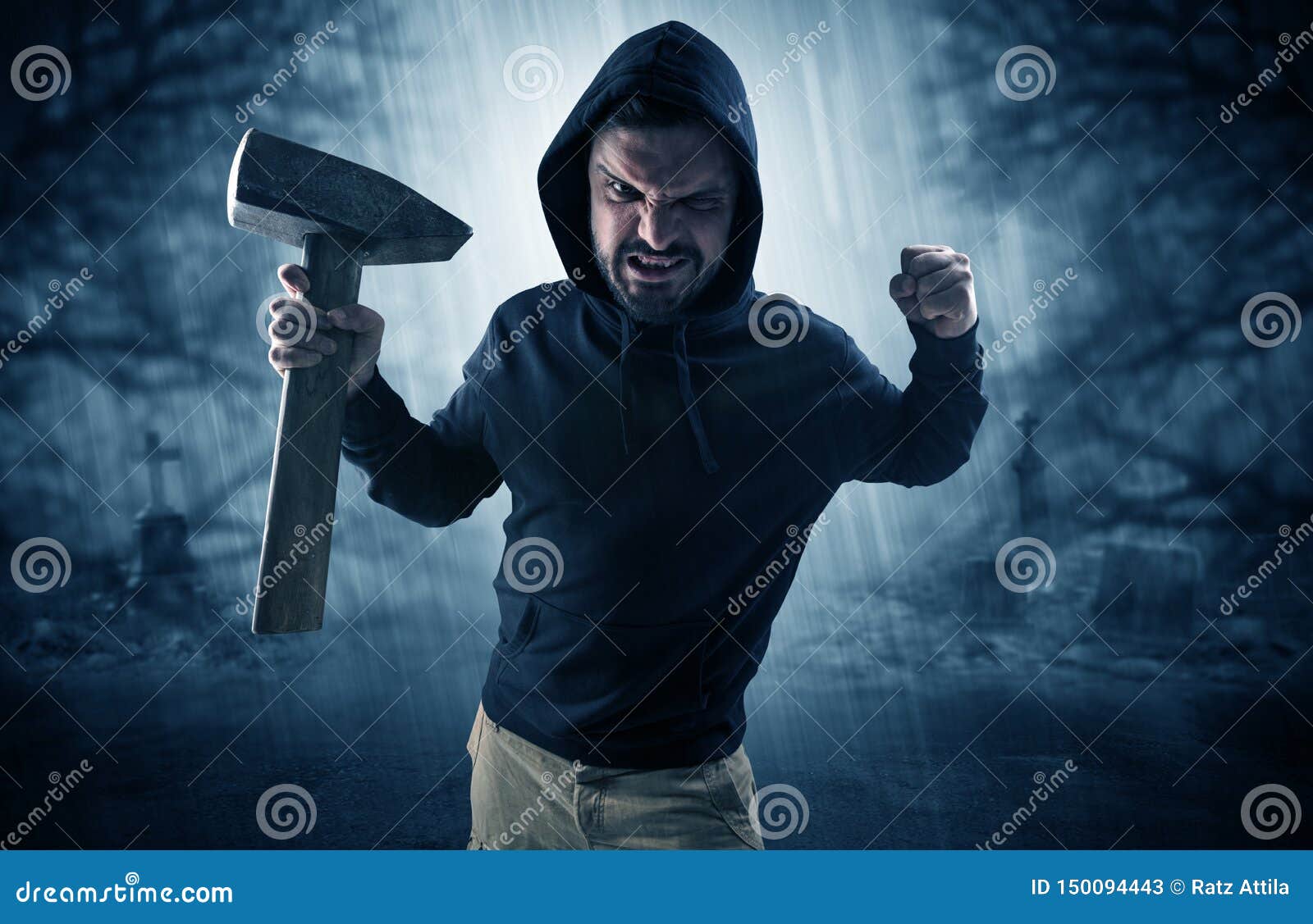 Aggressive Hunter in Abandoned Graveyard Concept Stock Image - Image of ...
