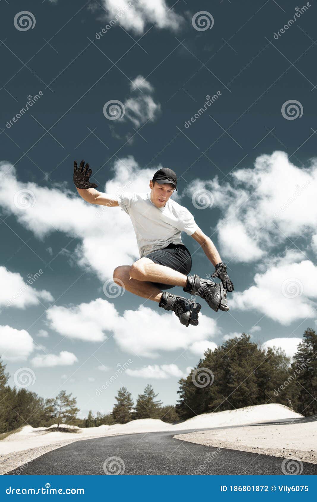 Aggressive Riding. a Young Athlete Performs a Roller Skate Jump. Stock ...