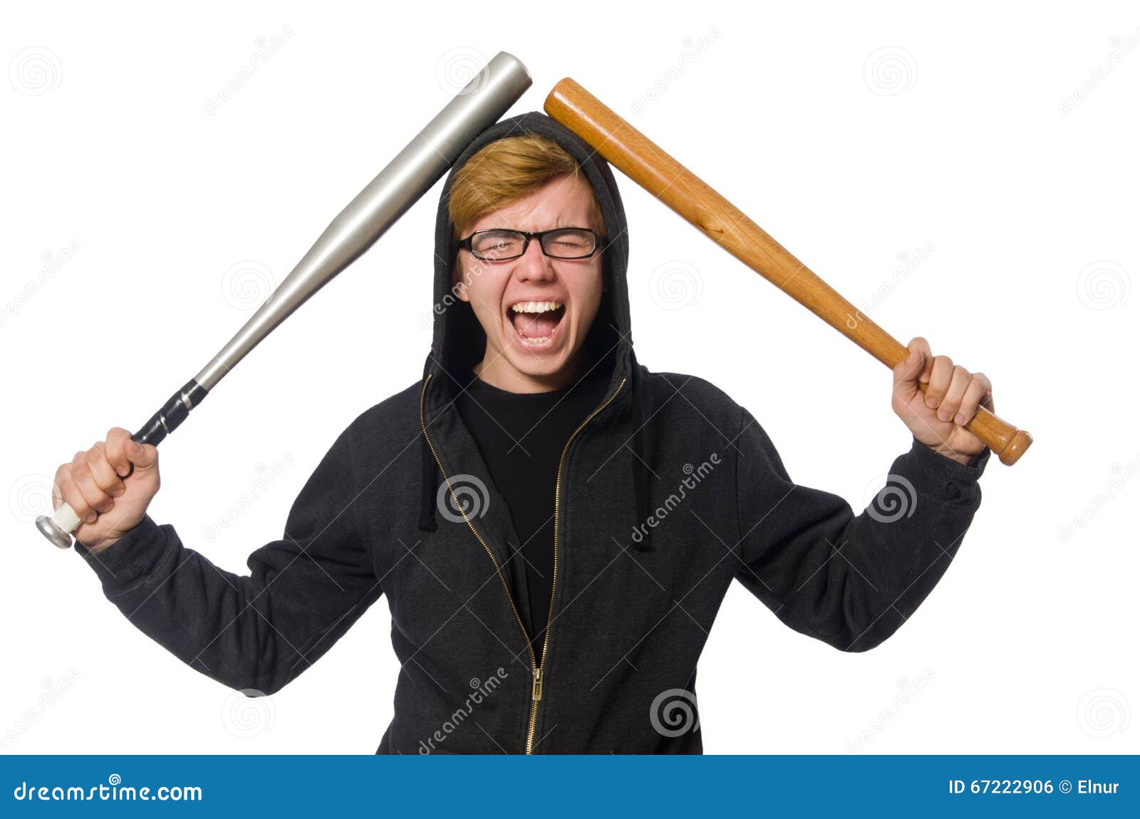 The Aggressive Man with Baseball Bat Isolated on White Stock Photo ...
