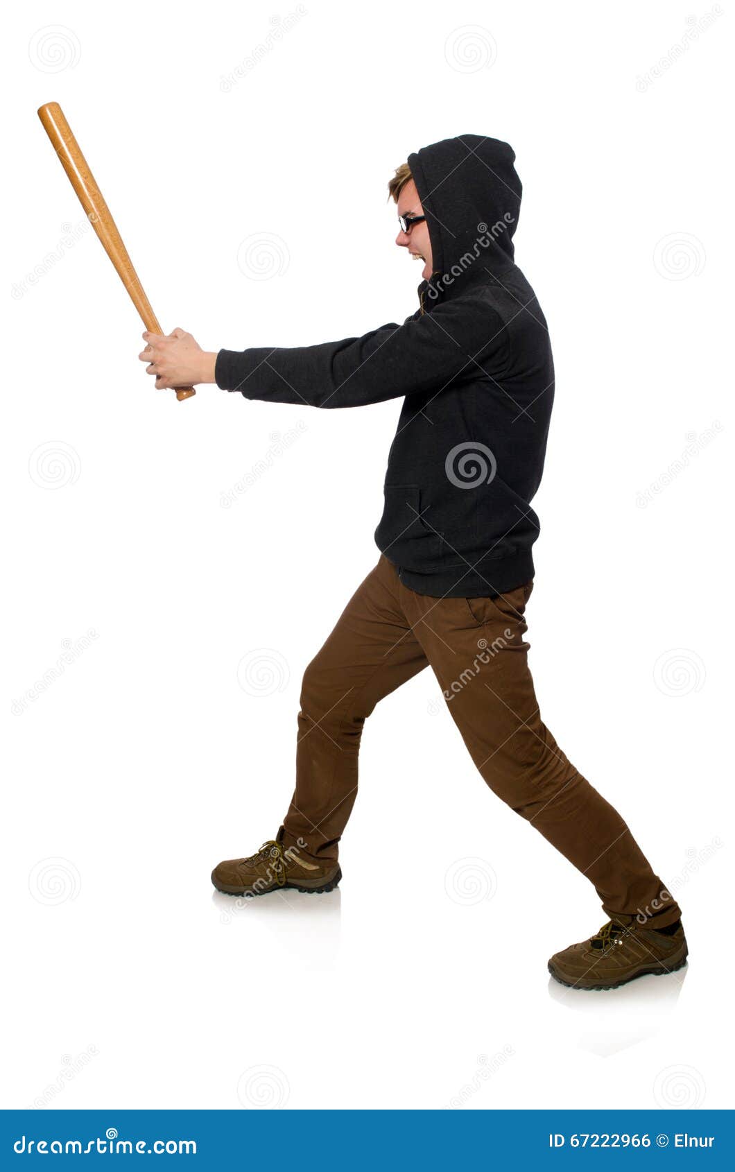 The Aggressive Man with Baseball Bat Isolated on White Stock Photo ...