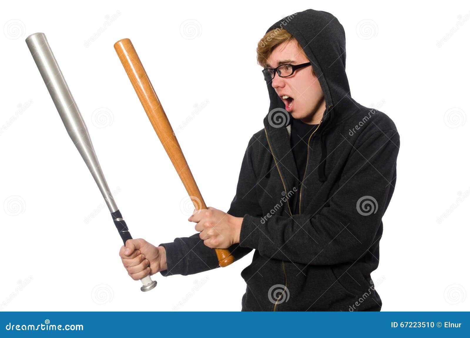 The Aggressive Man with Baseball Bat Isolated on White Stock Photo ...