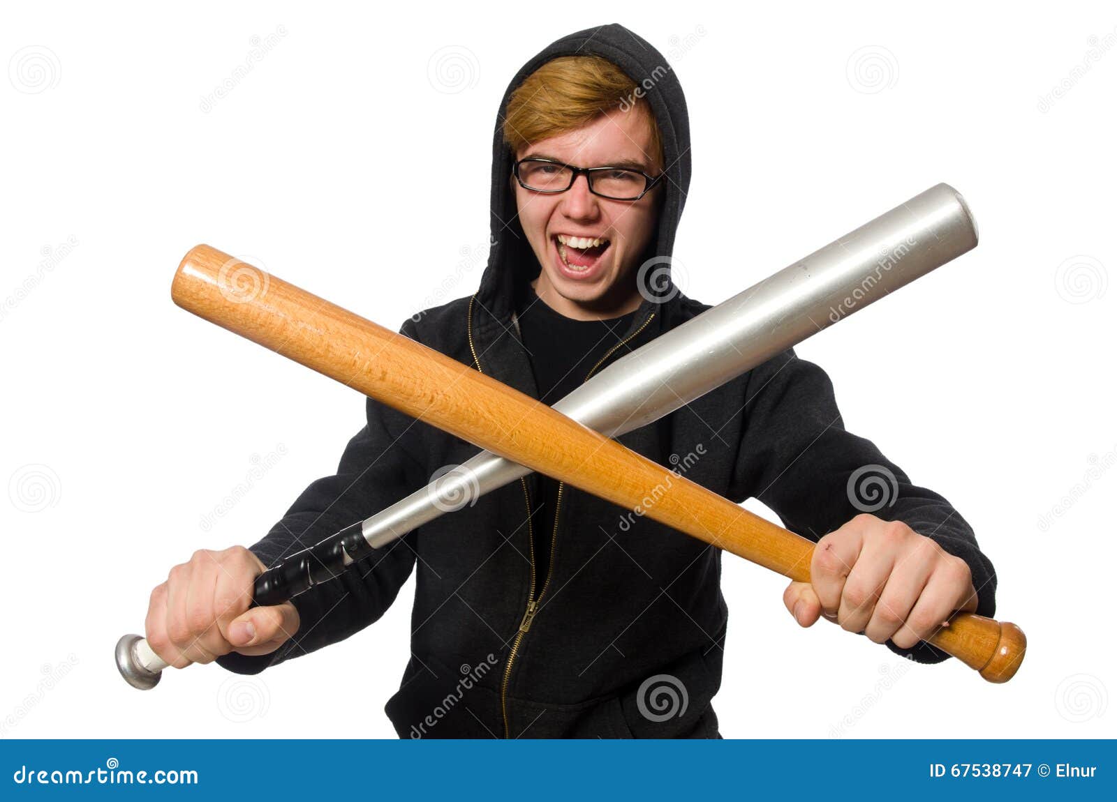 The Aggressive Man with Baseball Bat Isolated on White Stock Image ...
