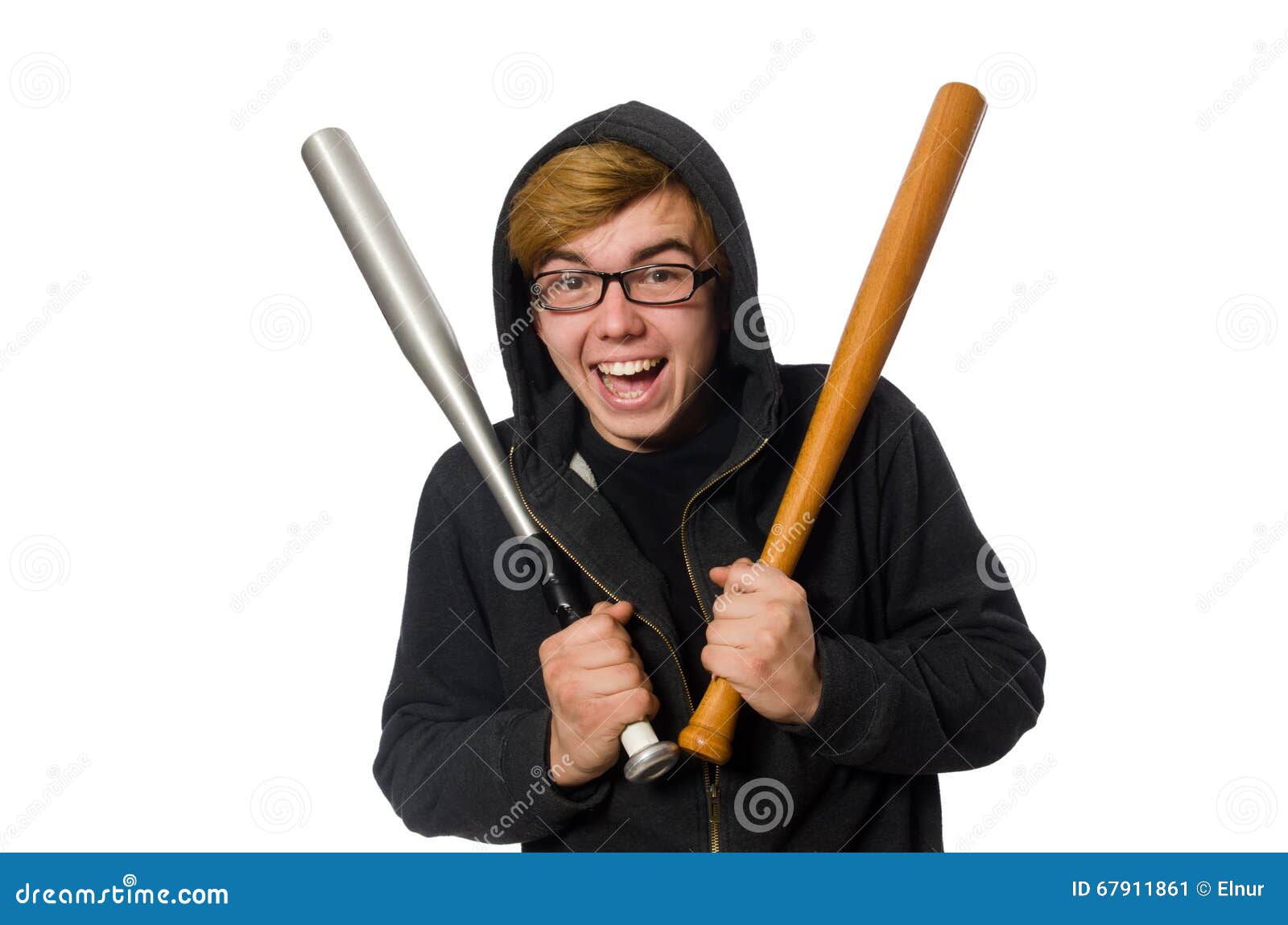 The Aggressive Man with Baseball Bat Isolated on White Stock Image ...