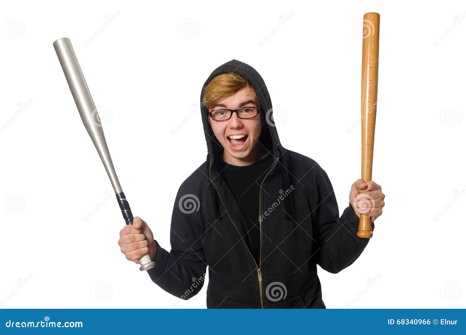 The Aggressive Man with Baseball Bat Isolated on White Stock Photo ...