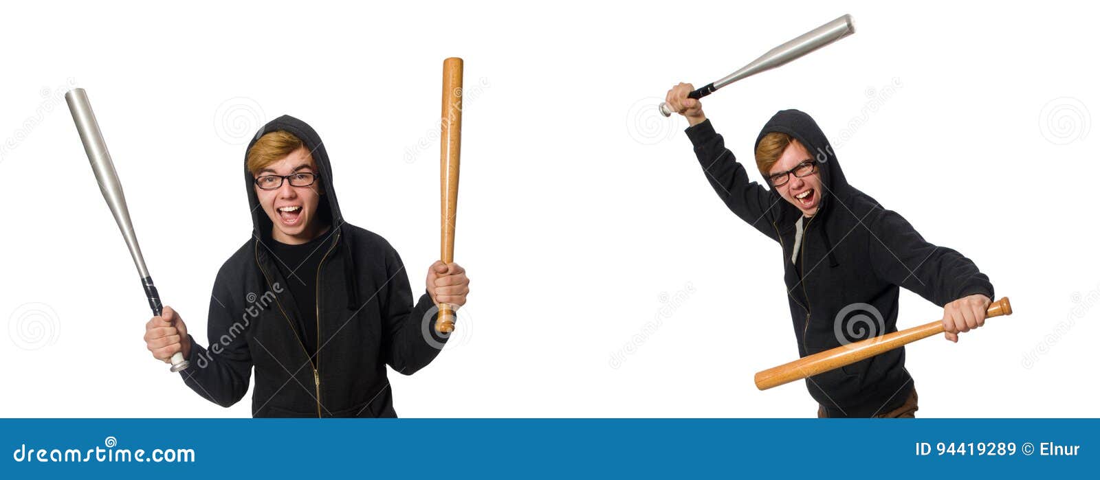 The Aggressive Man with Baseball Bat Isolated on White Stock Image ...