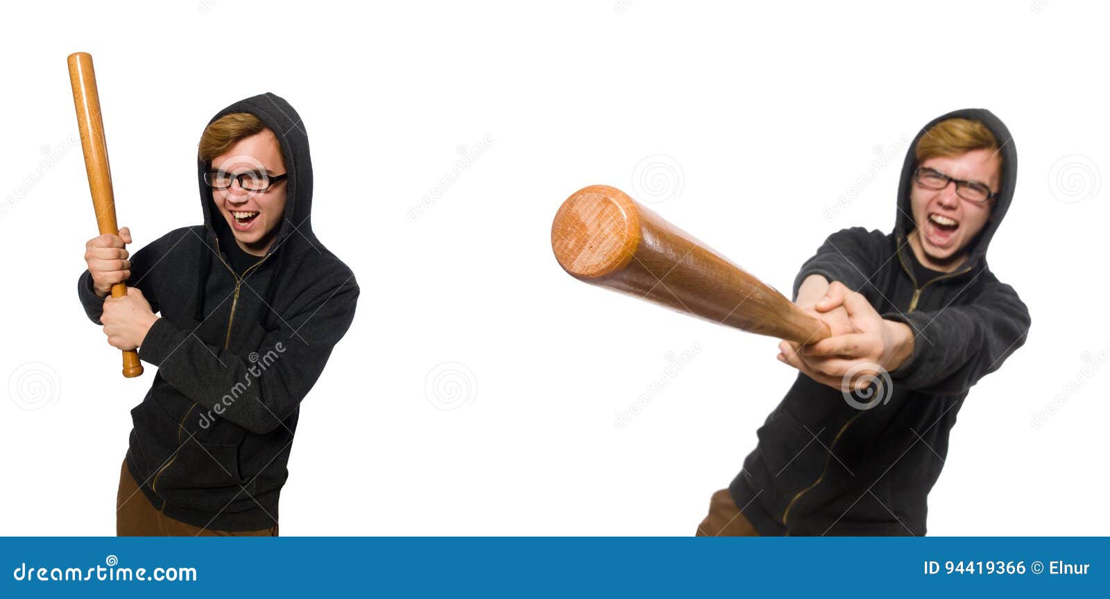 The Aggressive Man with Baseball Bat Isolated on White Stock Photo ...