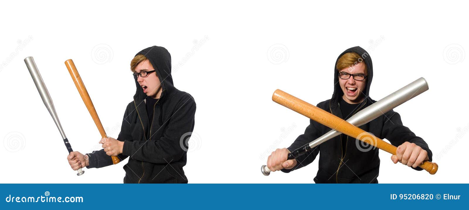 The Aggressive Man with Baseball Bat Isolated on White Stock Photo ...