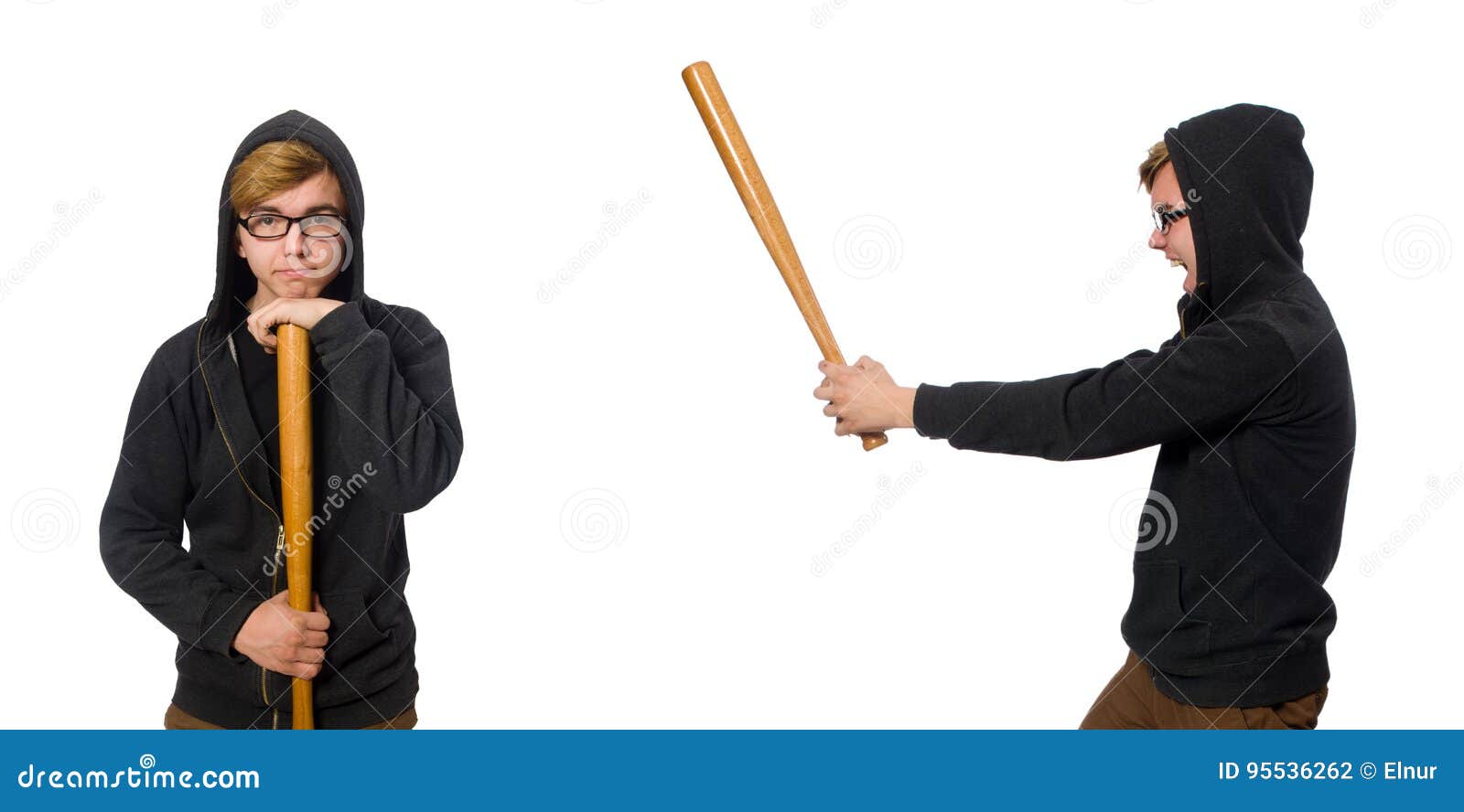 The Aggressive Man with Baseball Bat Isolated on White Stock Photo ...