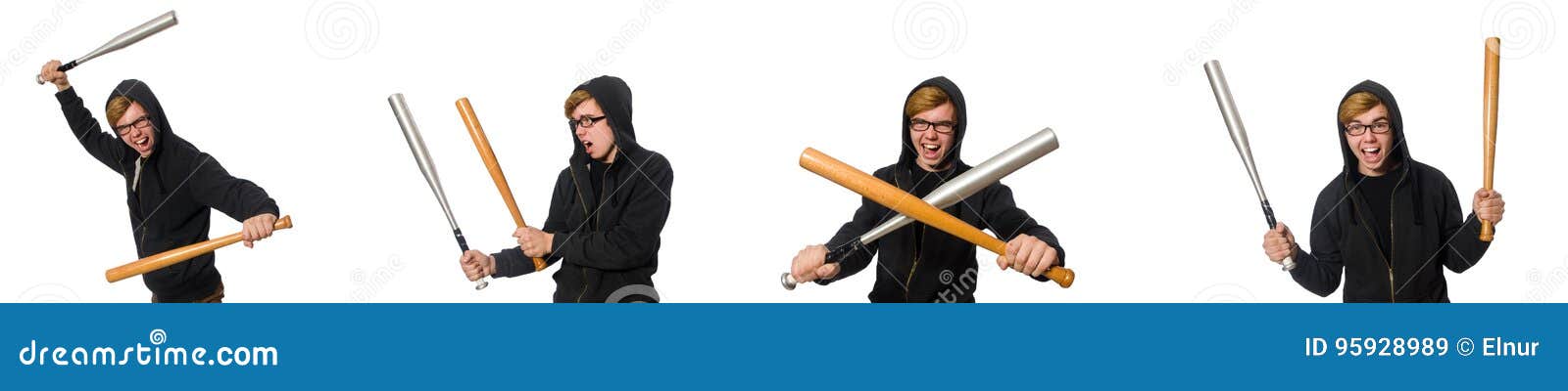 The Aggressive Man with Baseball Bat Isolated on White Stock Image ...