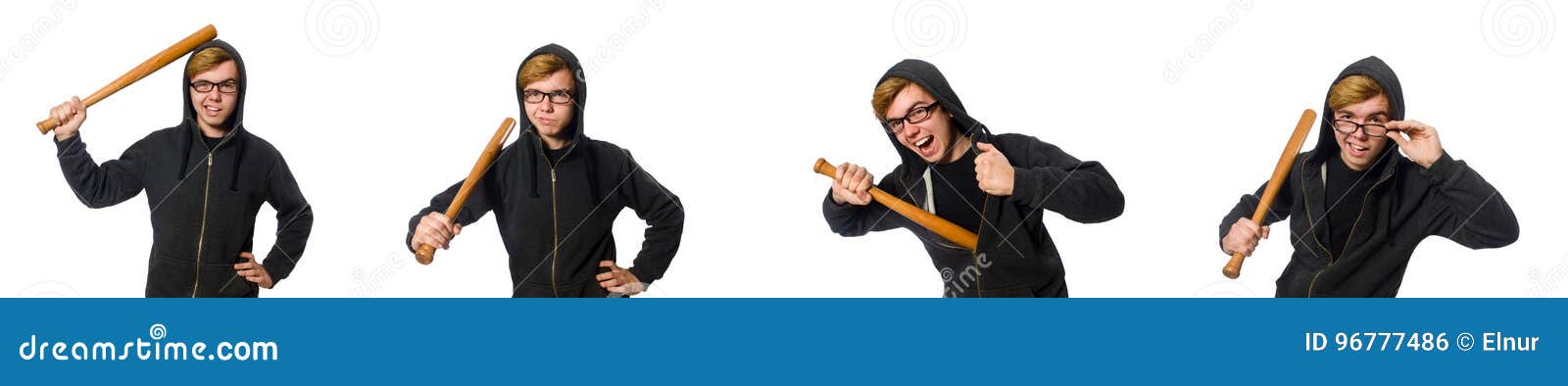 The Aggressive Man with Baseball Bat Isolated on White Stock Photo ...