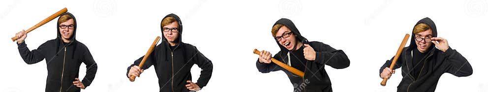 The Aggressive Man with Baseball Bat Isolated on White Stock Photo ...