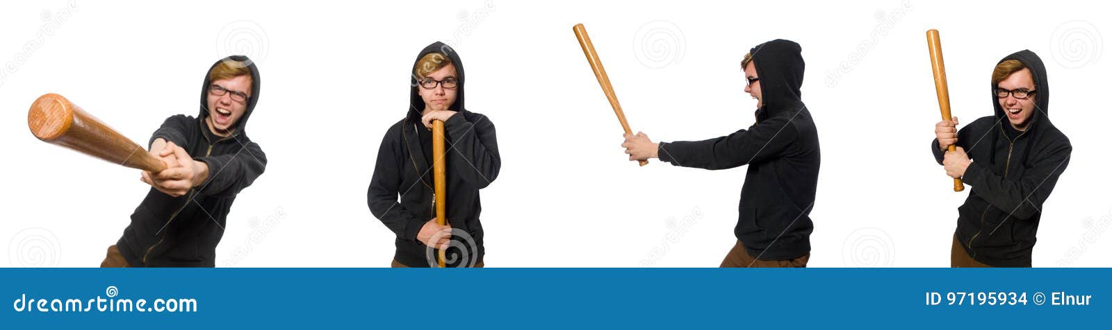 The Aggressive Man with Baseball Bat Isolated on White Stock Photo ...