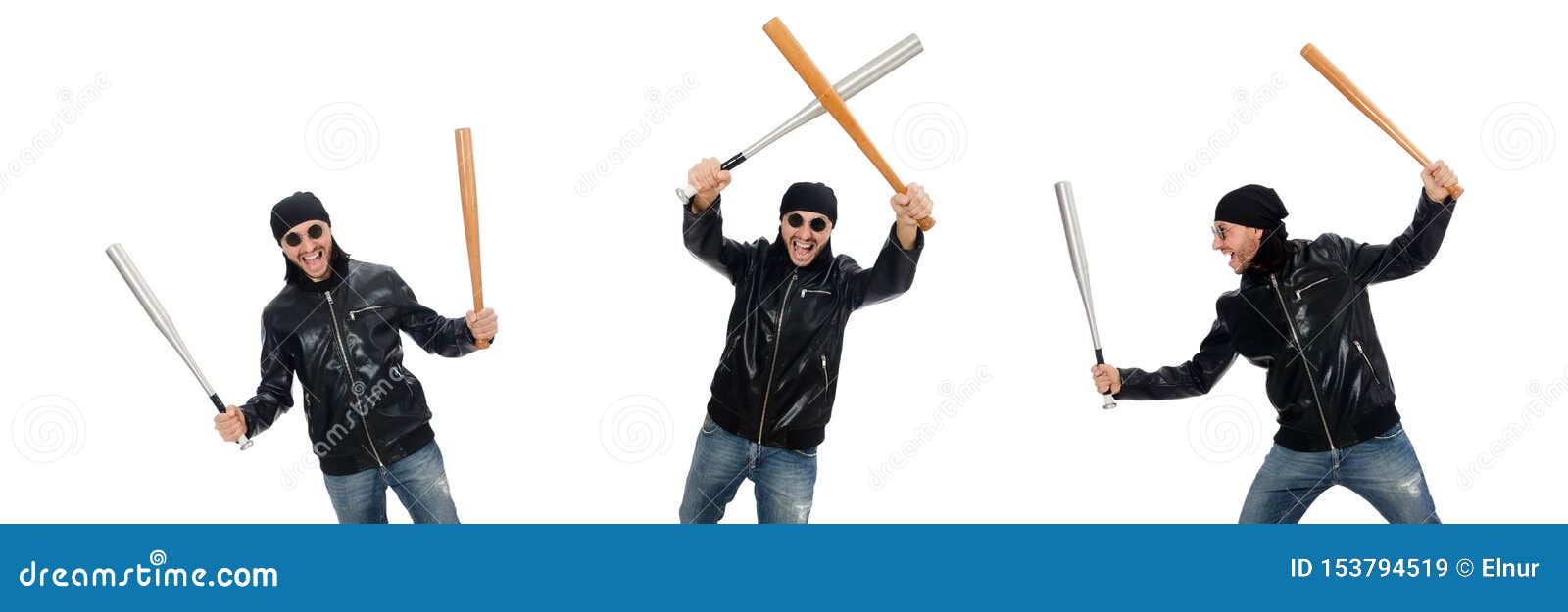 Aggressive Man with Baseball Bat on White Stock Image - Image of member ...