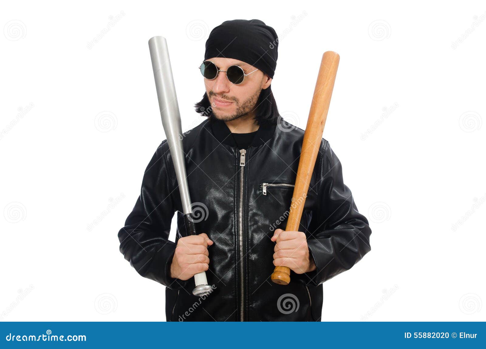 Aggressive Man with Baseball Bat on White Stock Photo - Image of ...