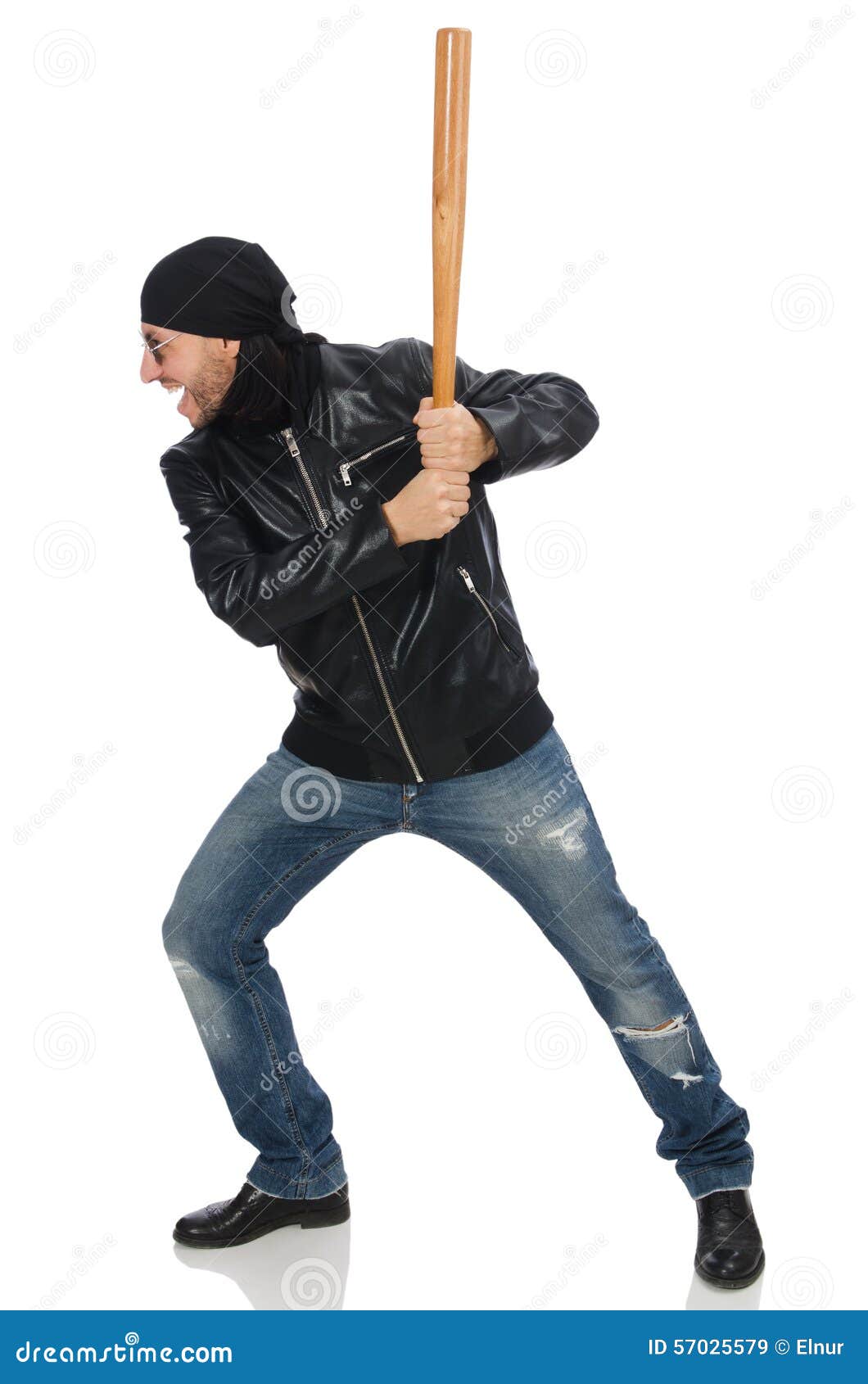 Aggressive Man with Baseball Bat on the White Stock Image - Image of ...