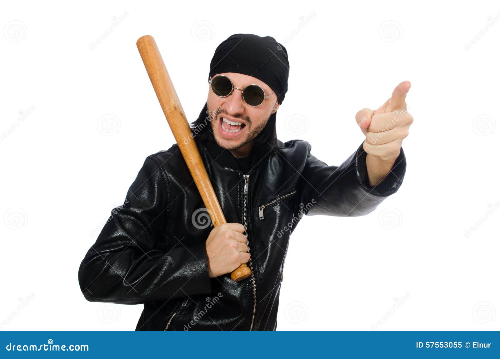 Aggressive Man with Baseball Bat on the White Stock Image - Image of ...