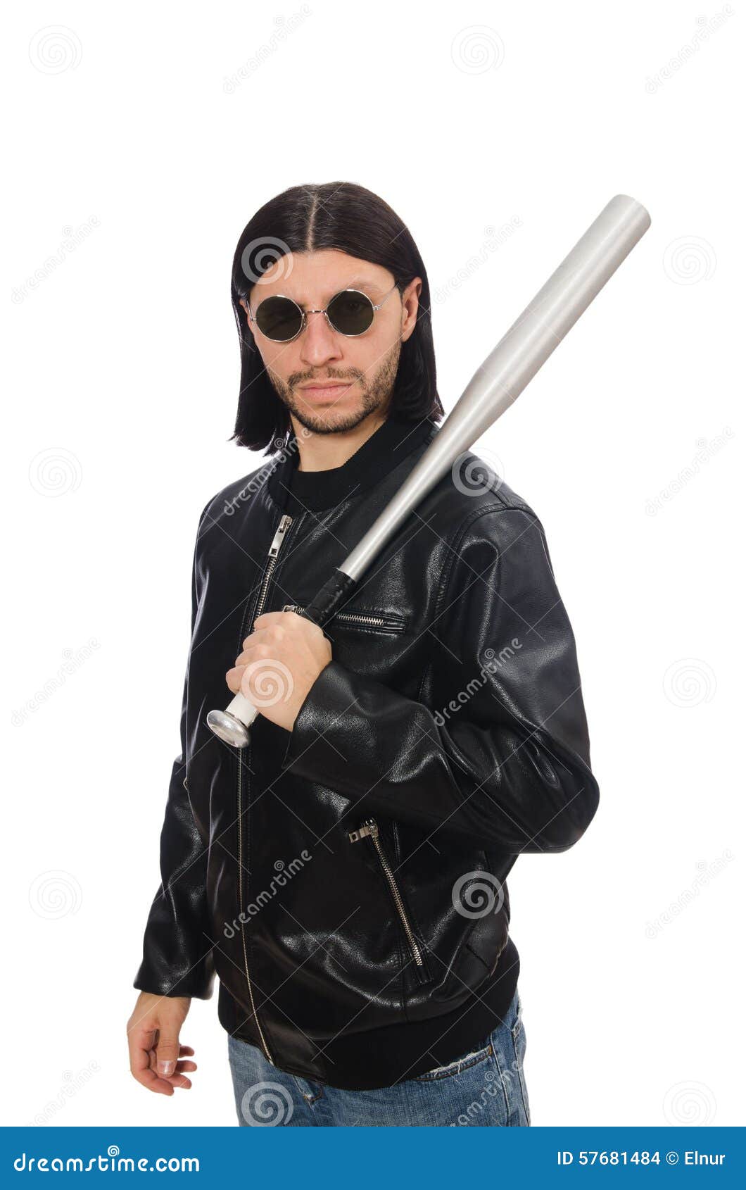 Aggressive Man with Baseball Bat on White Stock Photo - Image of ...