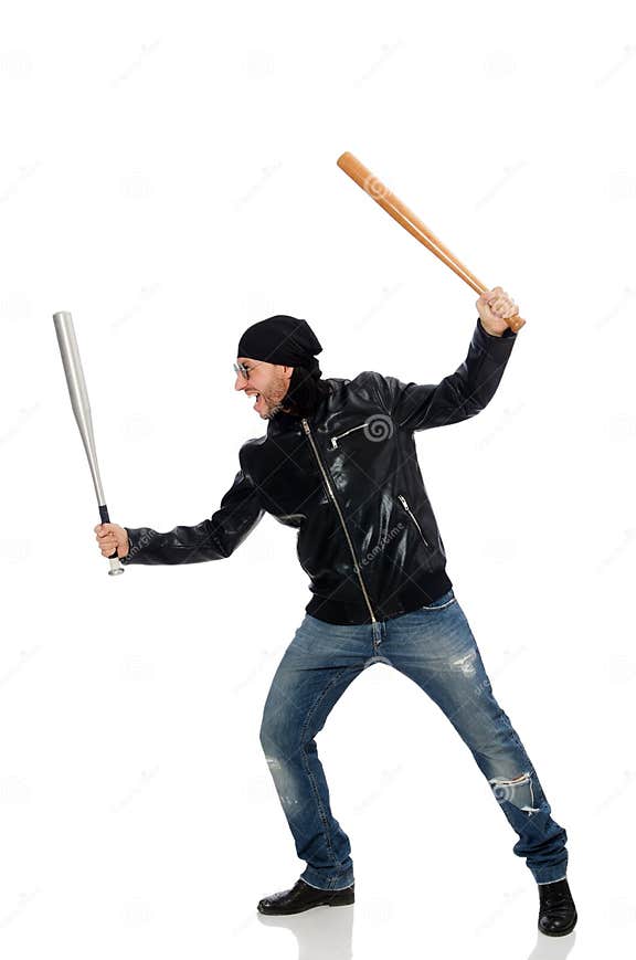 Aggressive Man with Baseball Bat on White Stock Photo - Image of mafia ...