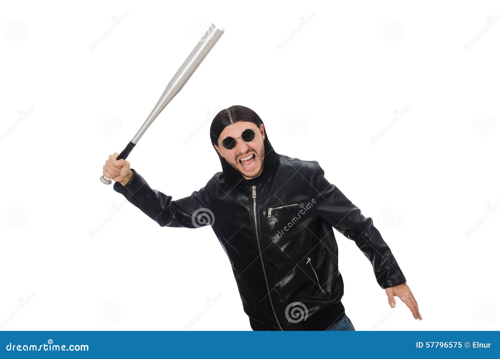 Aggressive Man with Baseball Bat on White Stock Image - Image of crime ...