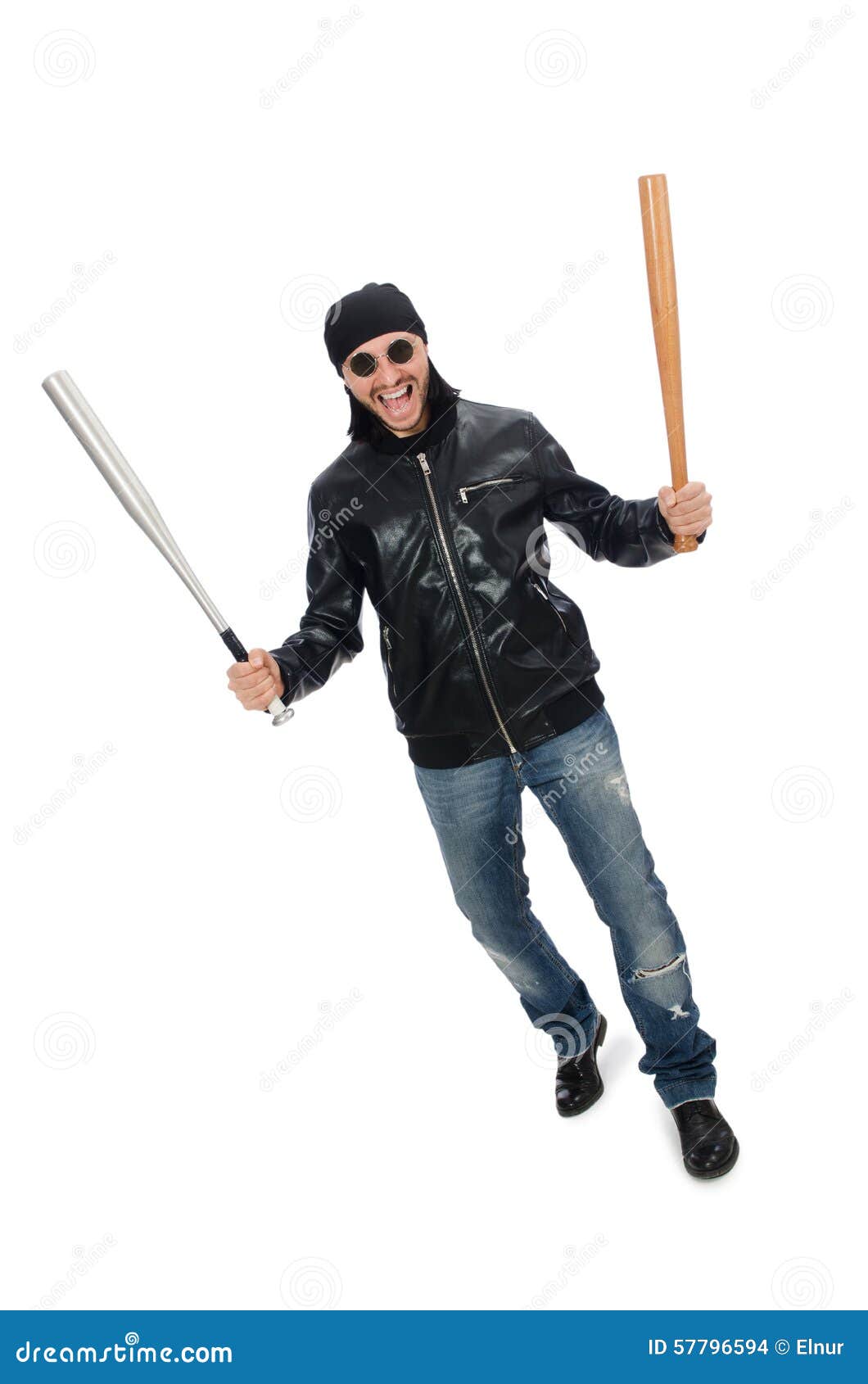 Aggressive Man with Baseball Bat on White Stock Photo - Image of ...