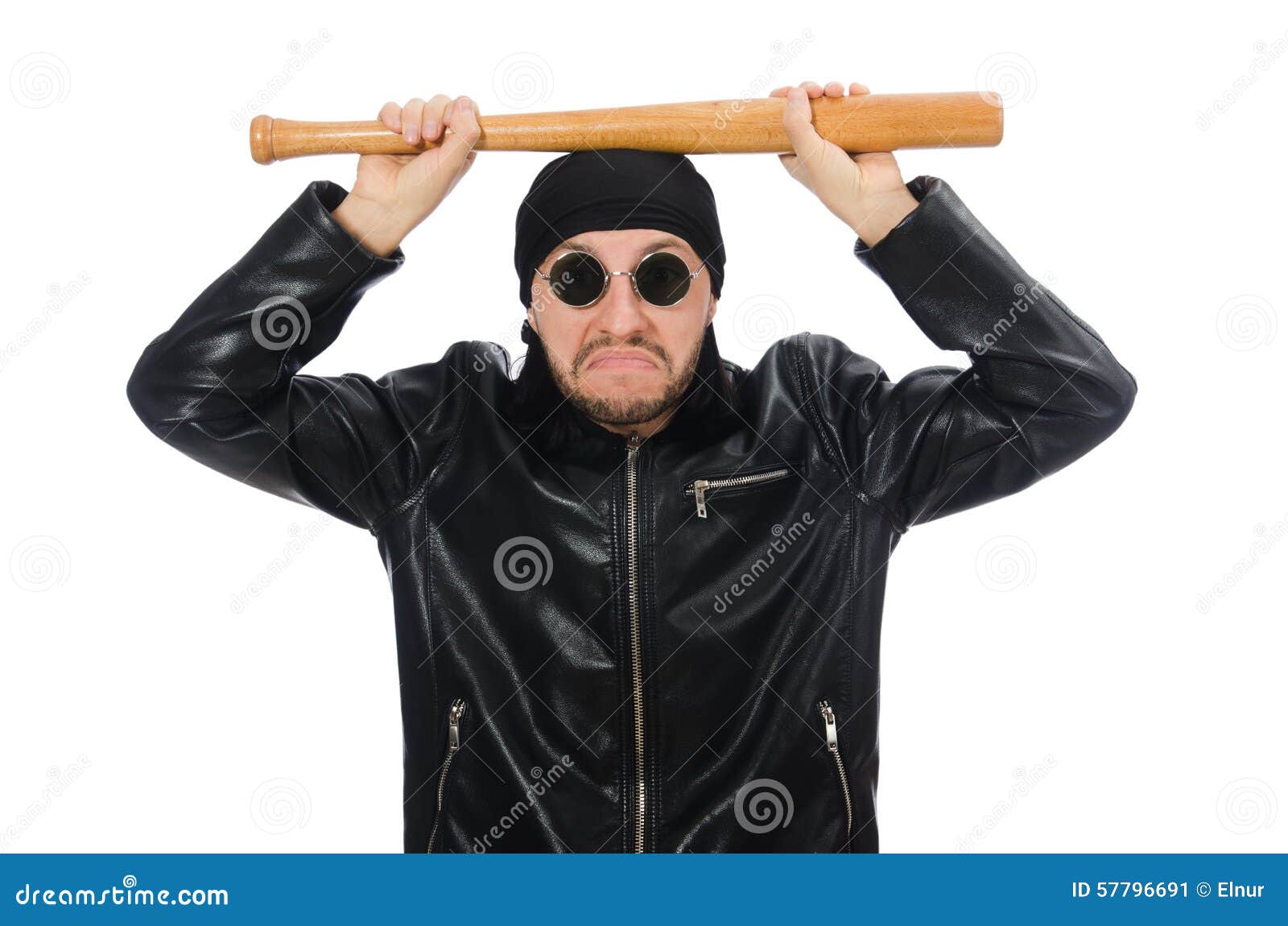 Aggressive Man with Baseball Bat on White Stock Image - Image of ...