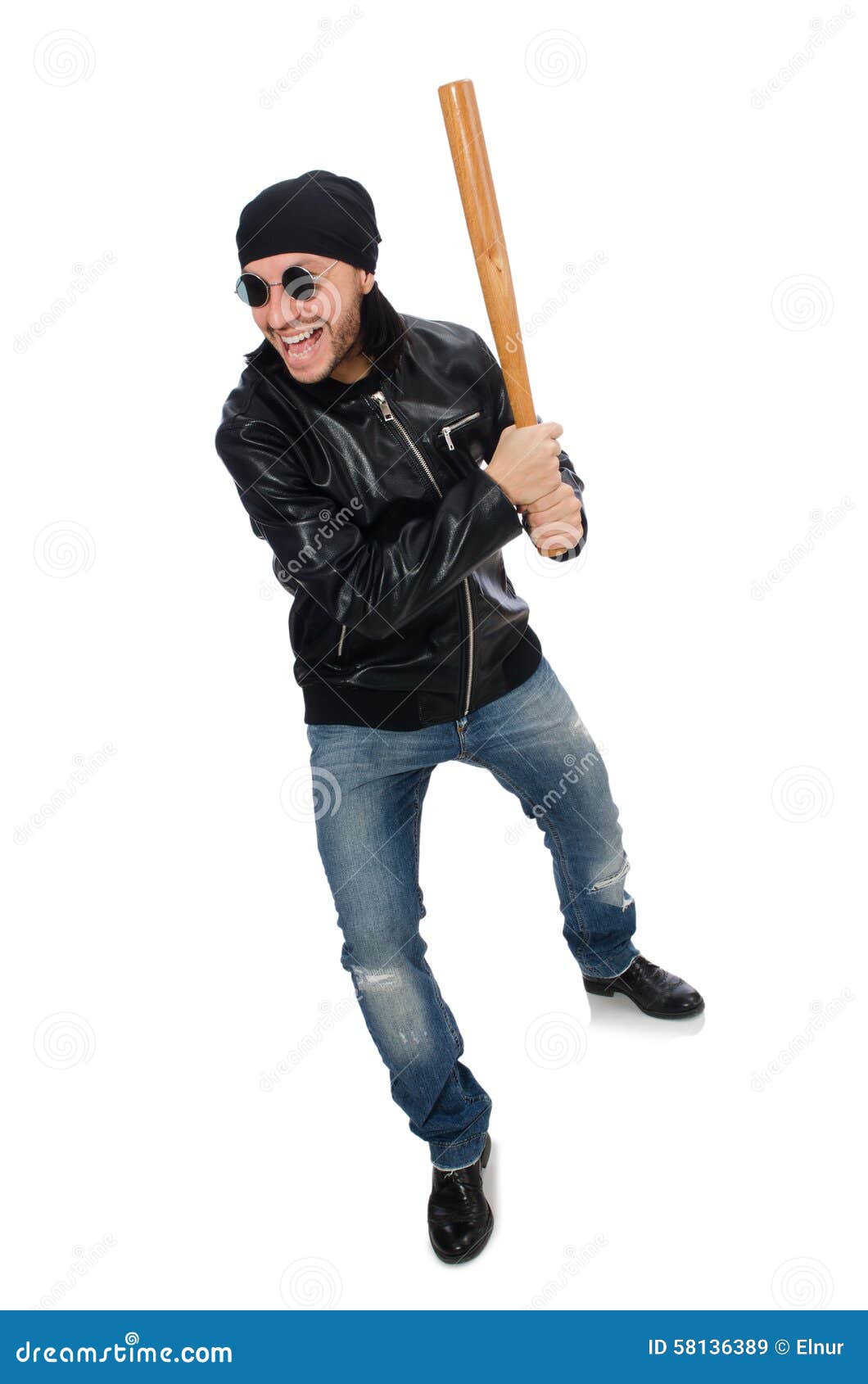 Aggressive Man with Baseball Bat Stock Image - Image of background ...