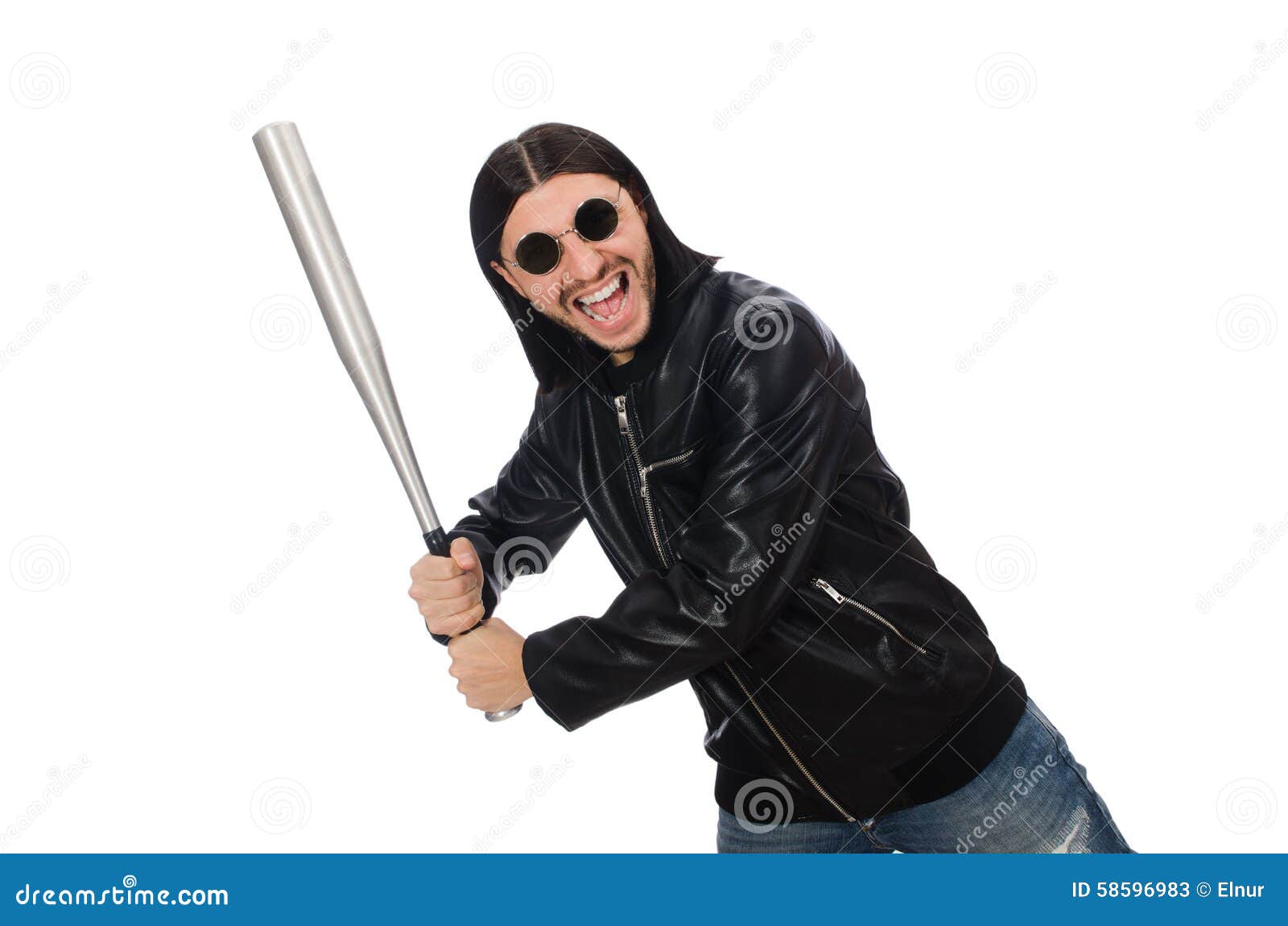 Aggressive Man with Baseball Bat on White Stock Image - Image of ...