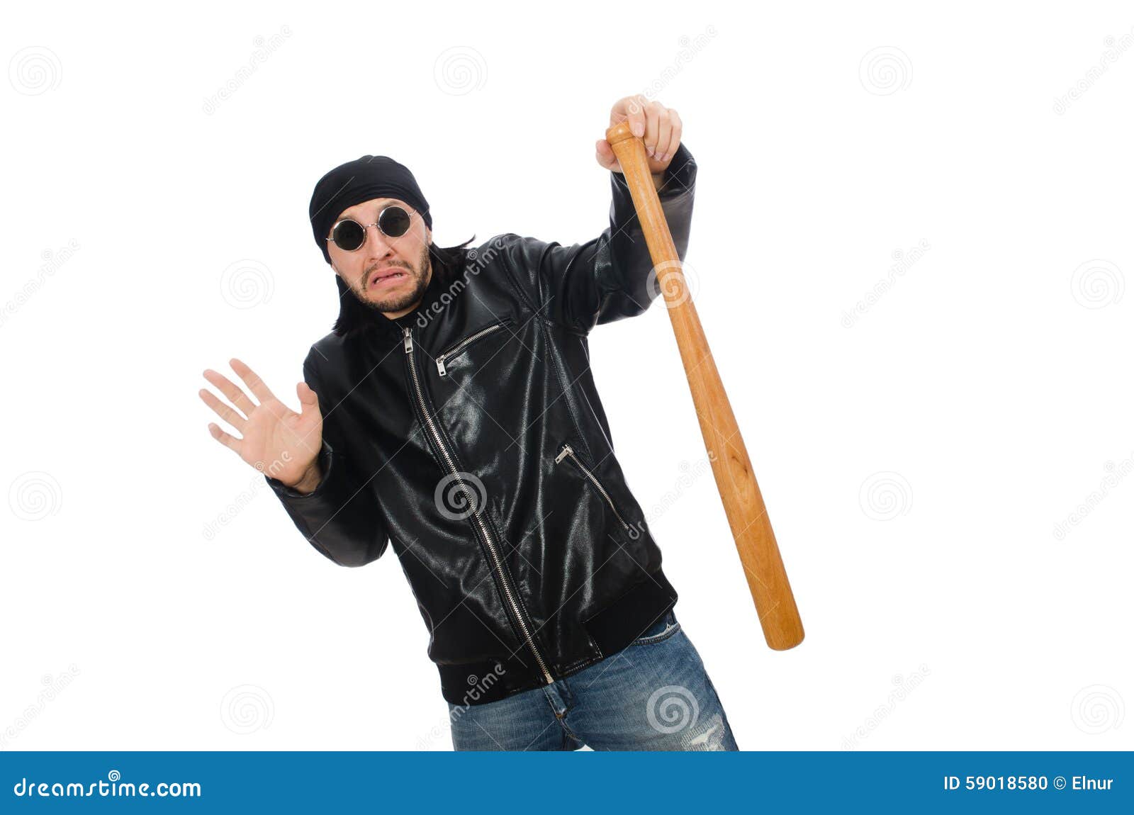 Aggressive Man with Baseball Bat on White Stock Photo - Image of ...