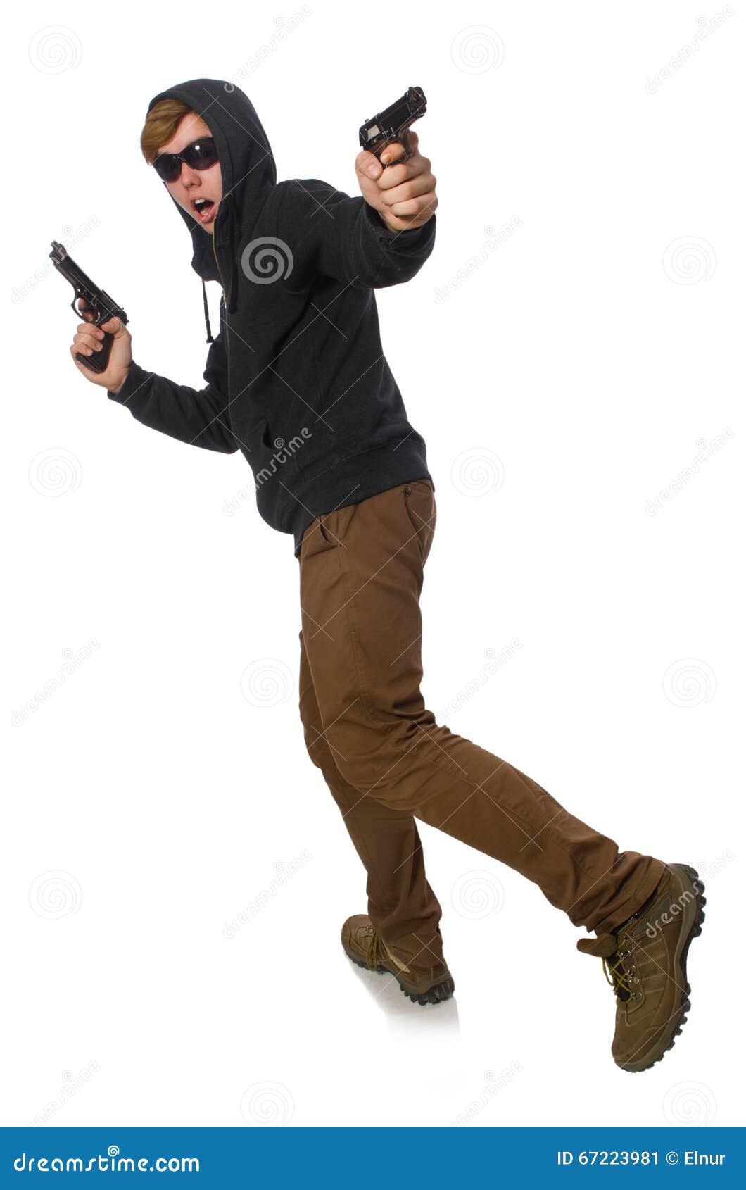 The Aggressive Man with Gun Isolated on White Stock Image - Image of ...