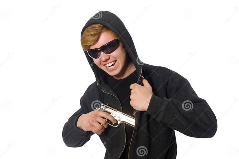 The Aggressive Man with Gun Isolated on White Stock Image - Image of ...